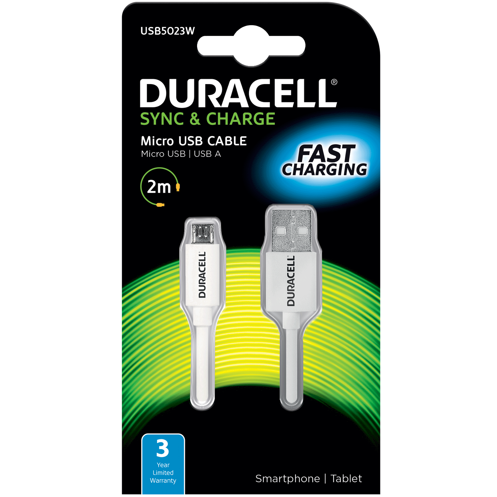 Cabo Duracell Micro Usb 2 Metro White - GreenFever
