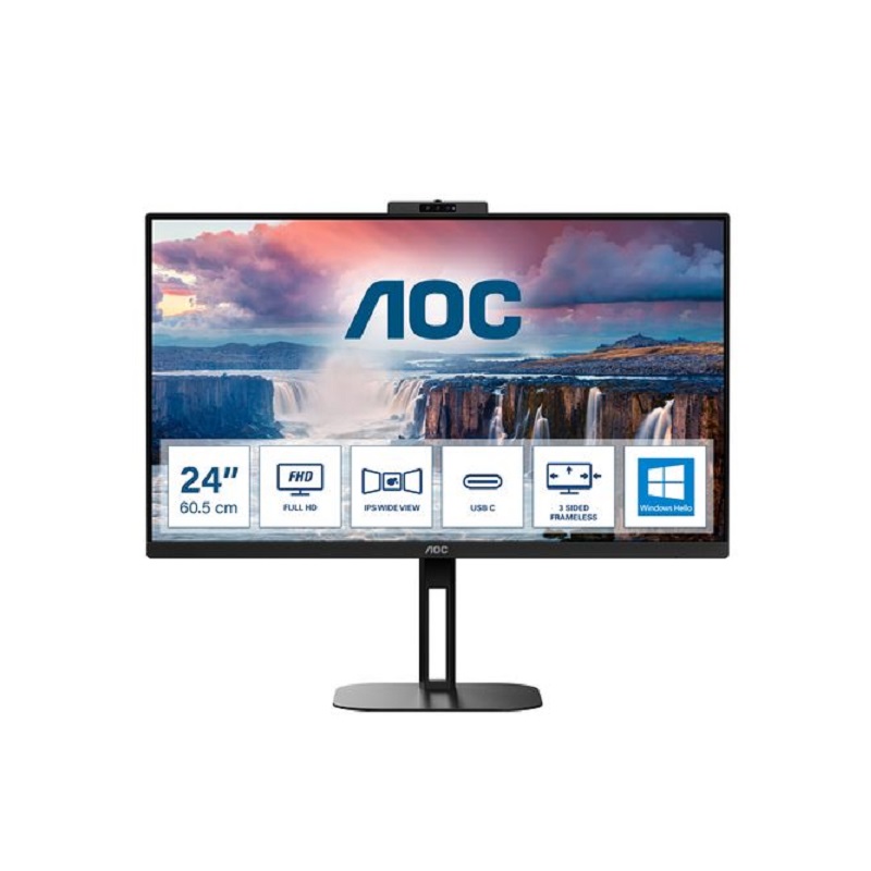 Monitor AOC 24″ Ips 16:9 Ful HD Hdmi Dp Usb-C 1Ms 75Hz Webcam ...