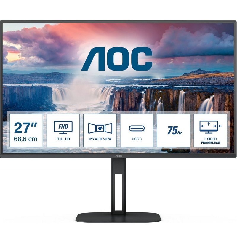 Monitor AOC 27″ Ips 16:9 Full HD Hdmi Usb-C Multimédia Preto - GreenFever